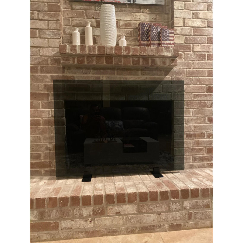 Ebern Designs Midnight Modern Freestanding Glass Fireplace Screen | Wayfair